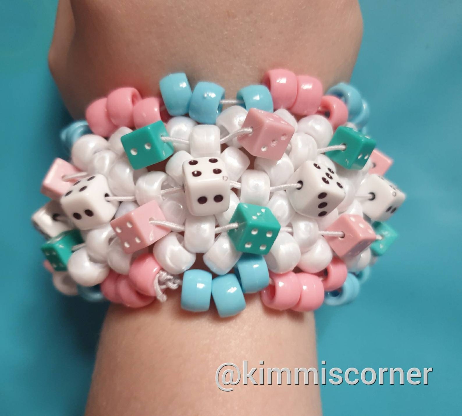 Pink Blue and White Dice Kandi X Stitch Bracelet Cuff - Etsy