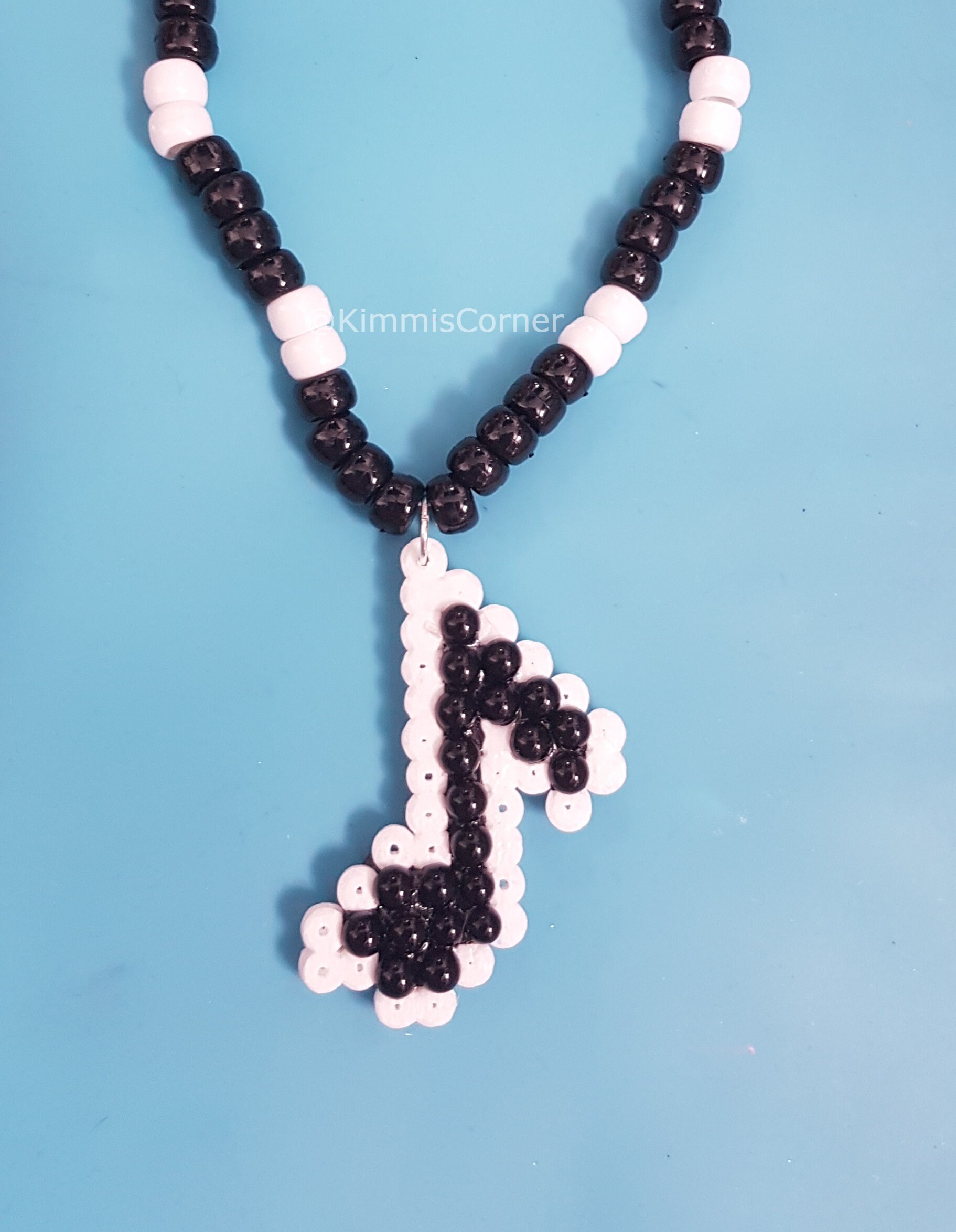 Kandi Music note Black and White stretch necklace | Etsy