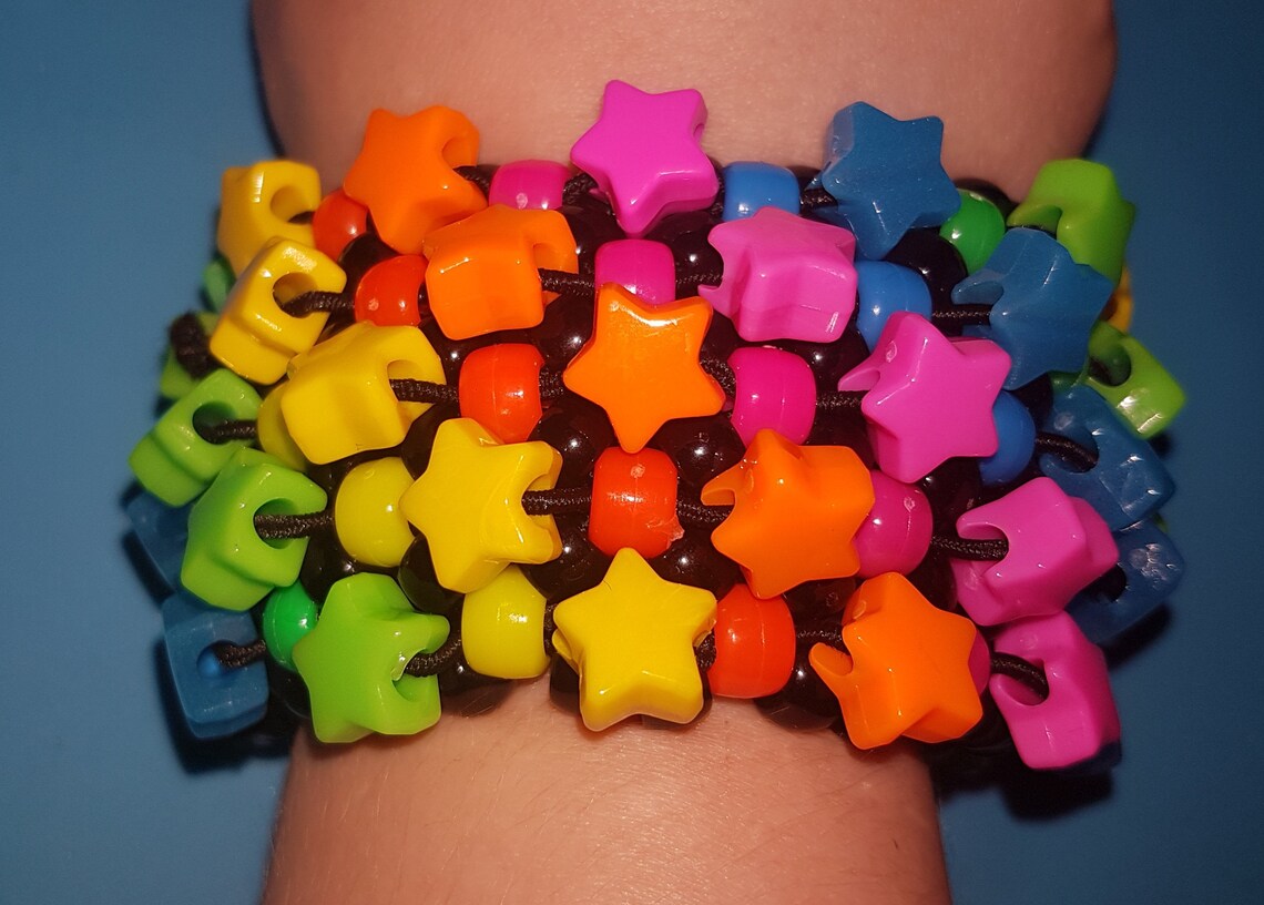 Black rainbow star Kandi bracelet X base cuff | Etsy