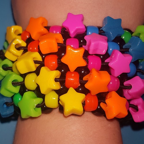 Black Rainbow Star Kandi Bracelet X Base Cuff | Etsy