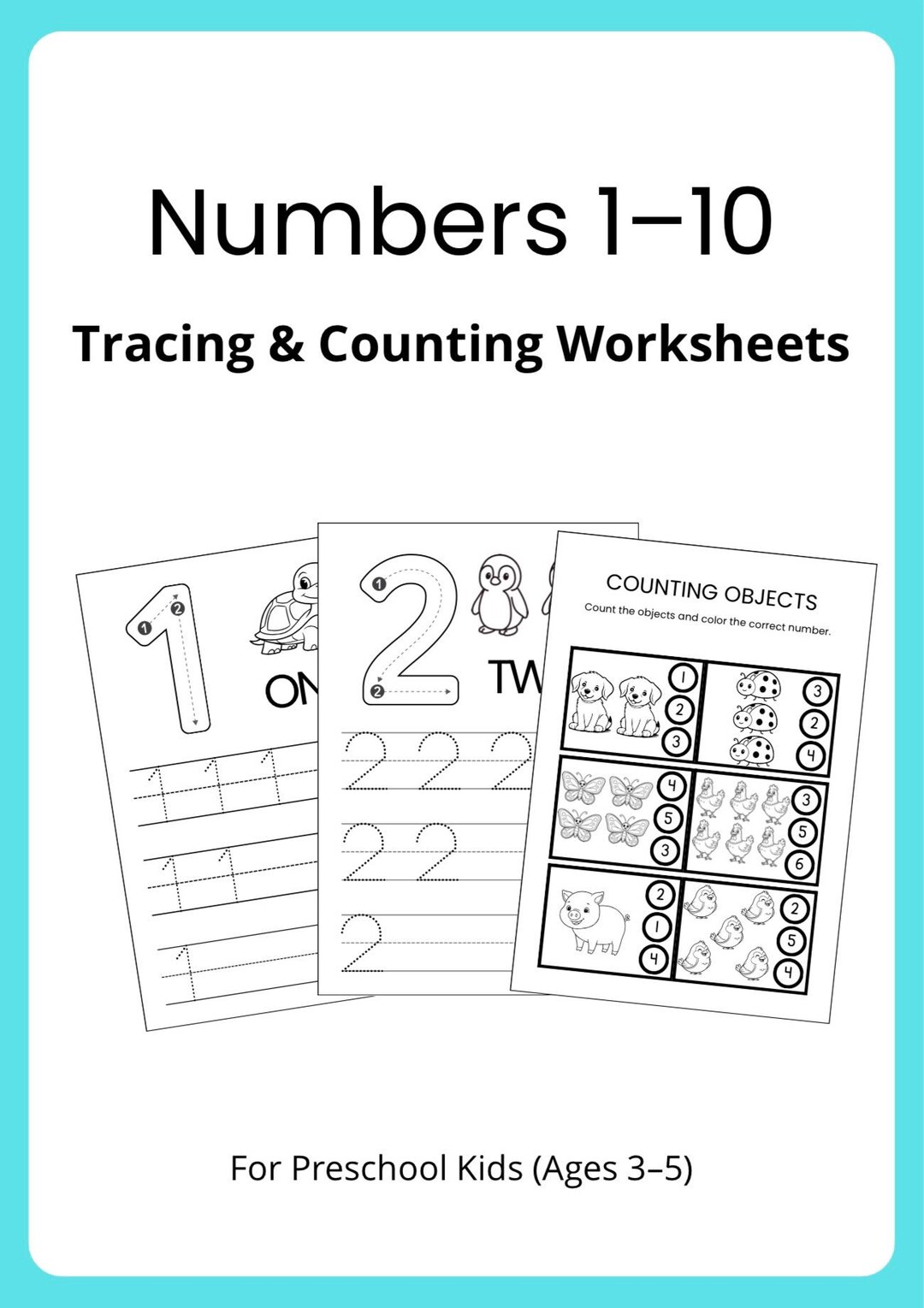 Numbers 1–10 Tracing & Counting Worksheets for Preschool Kids - Etsy