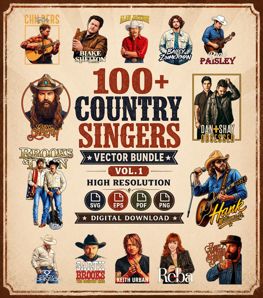 100+ Country Singers Vector Designs Vol. 1 | High-resolution SVG EPS ...