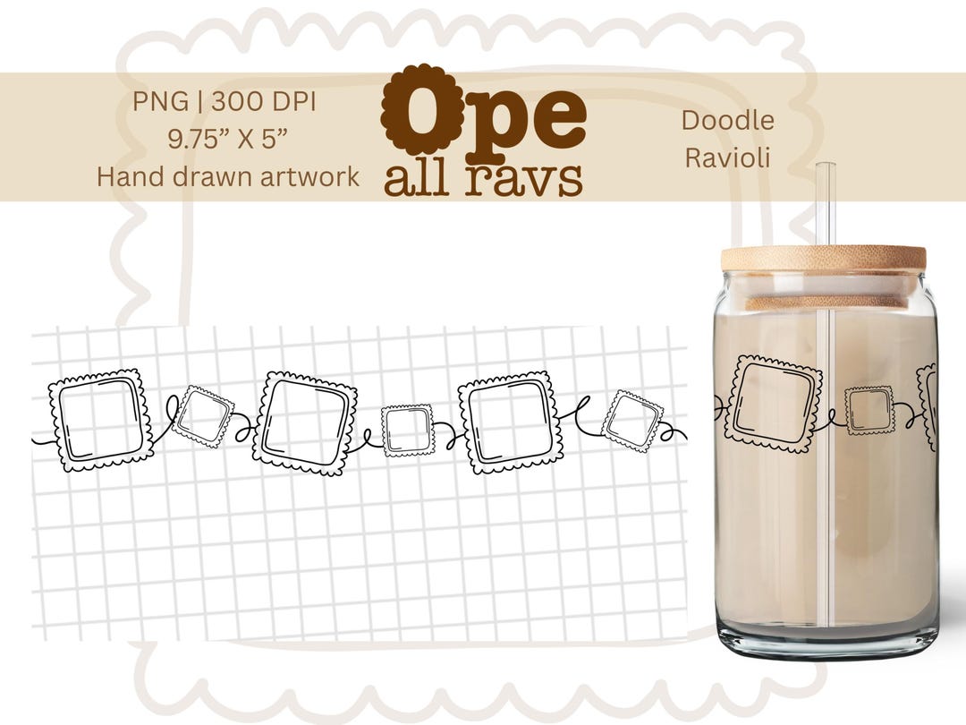 Toasted Ravioli Doodle Glass Can Wrap | Line Drawing (digital Download ...