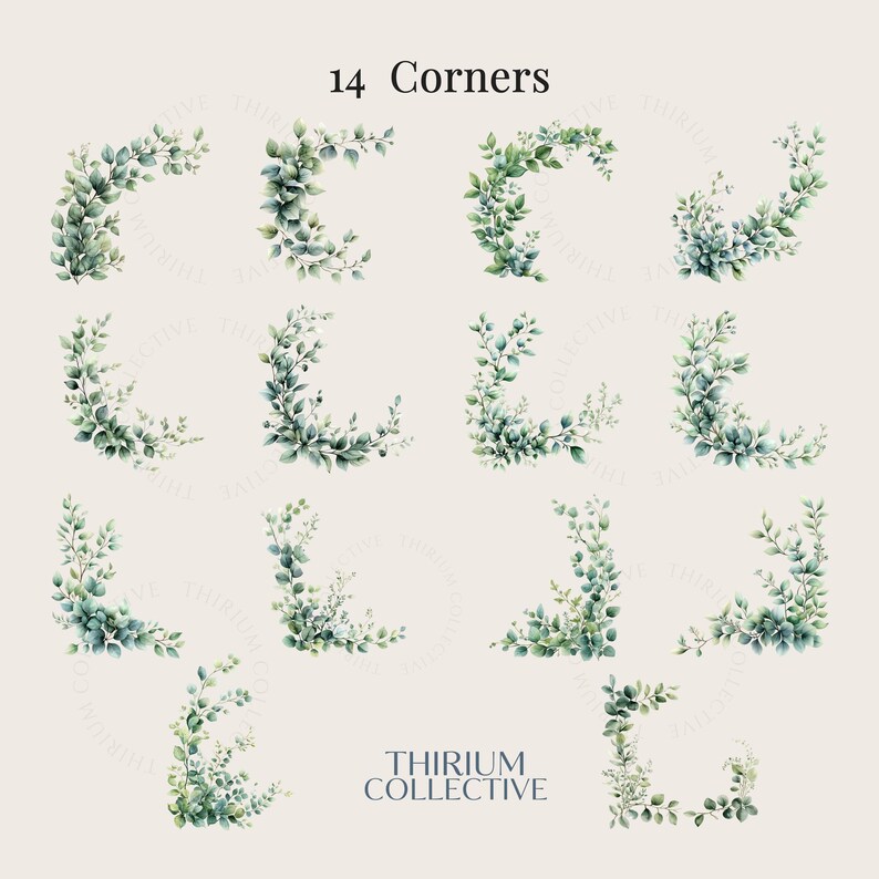 Watercolor Greenery Clipart Botanical Frame Wedding Invitation Design ...