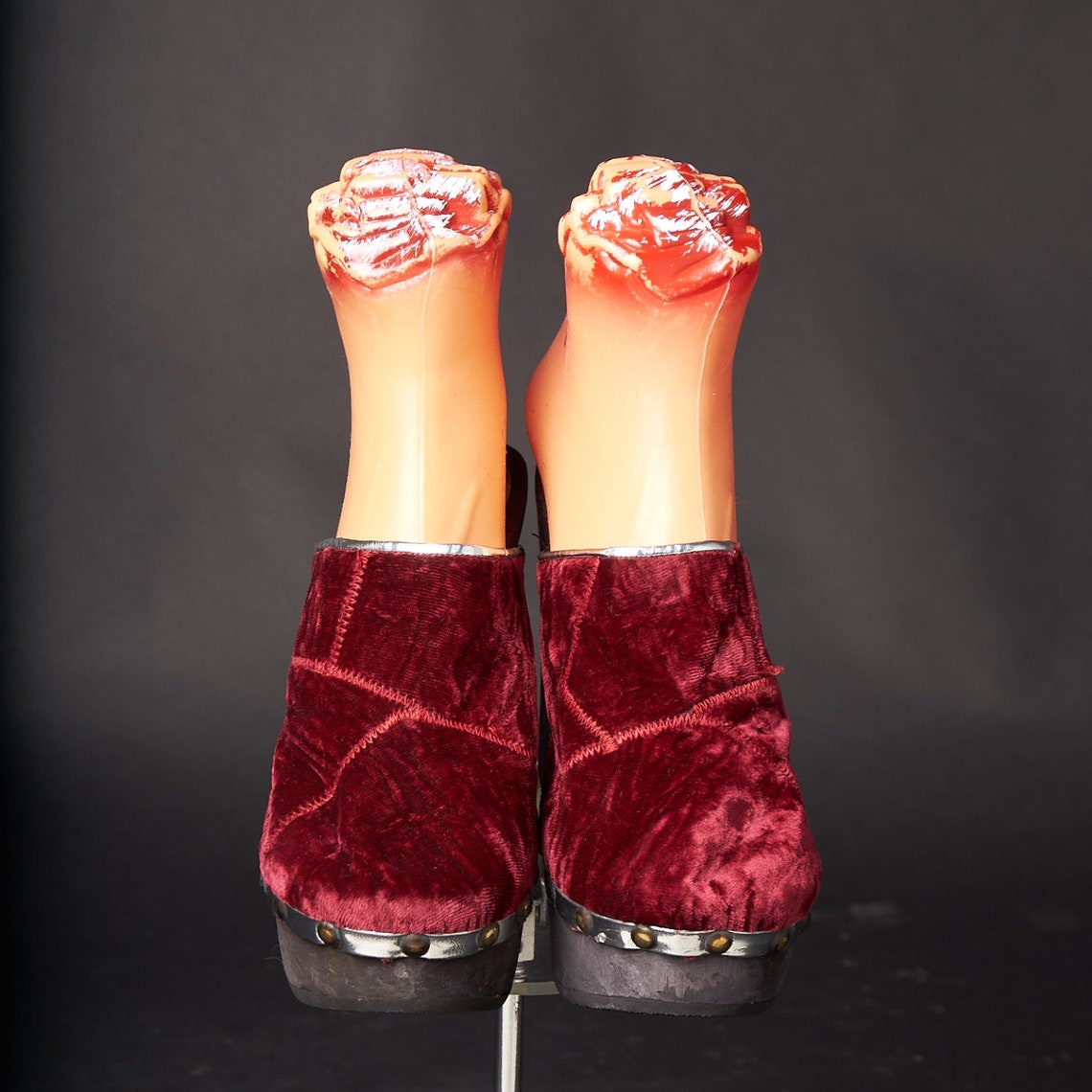 1970s Maroon Velvet Platform Mules Heels - Etsy