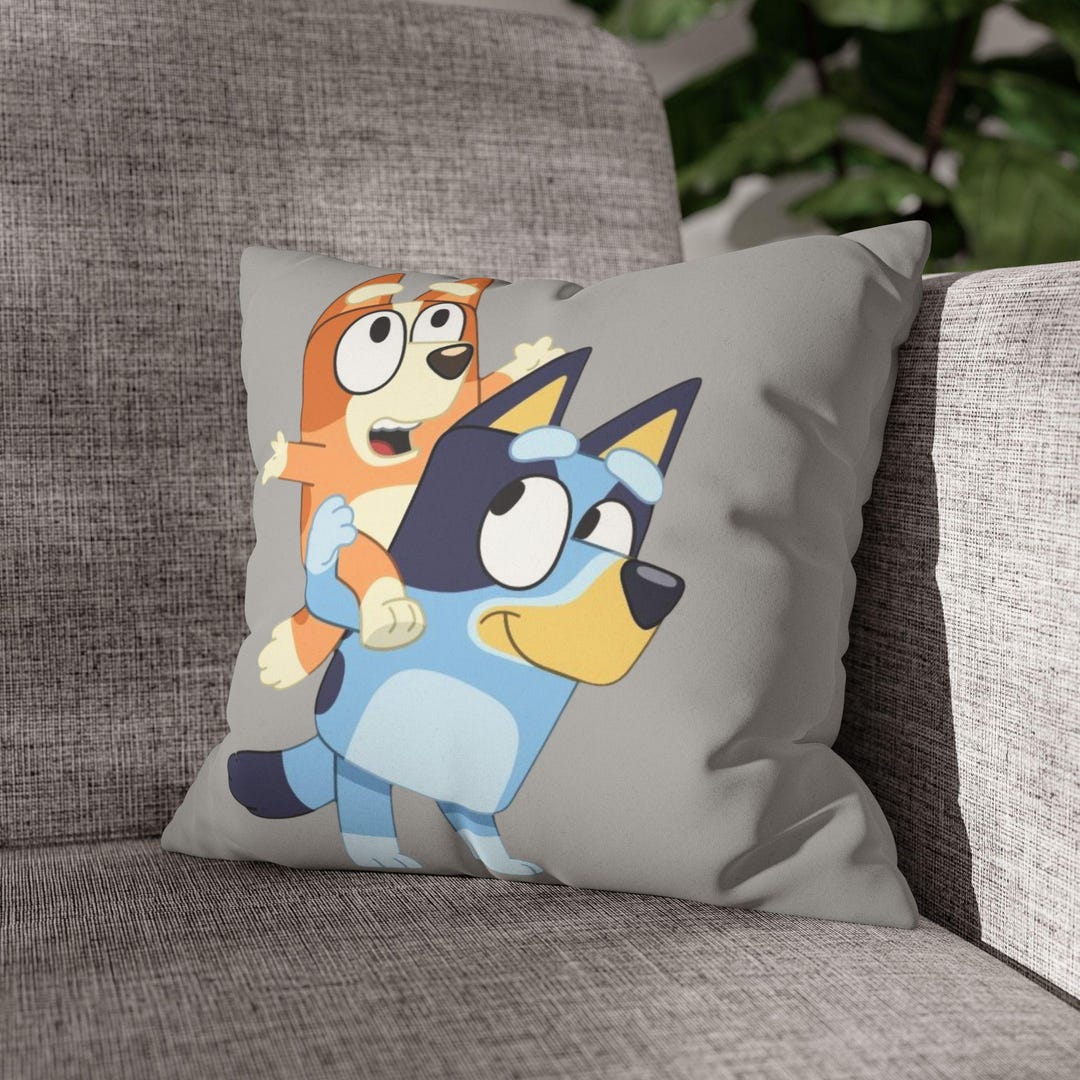 Bluey Characters Pillowcase Faux Suede Square Pillowcase | Cartoon Dog ...