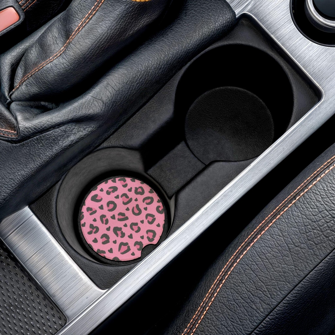 Pink Leopard Car Coasters, Cheetah Print Car Cup Holder Coaster, Cute ...