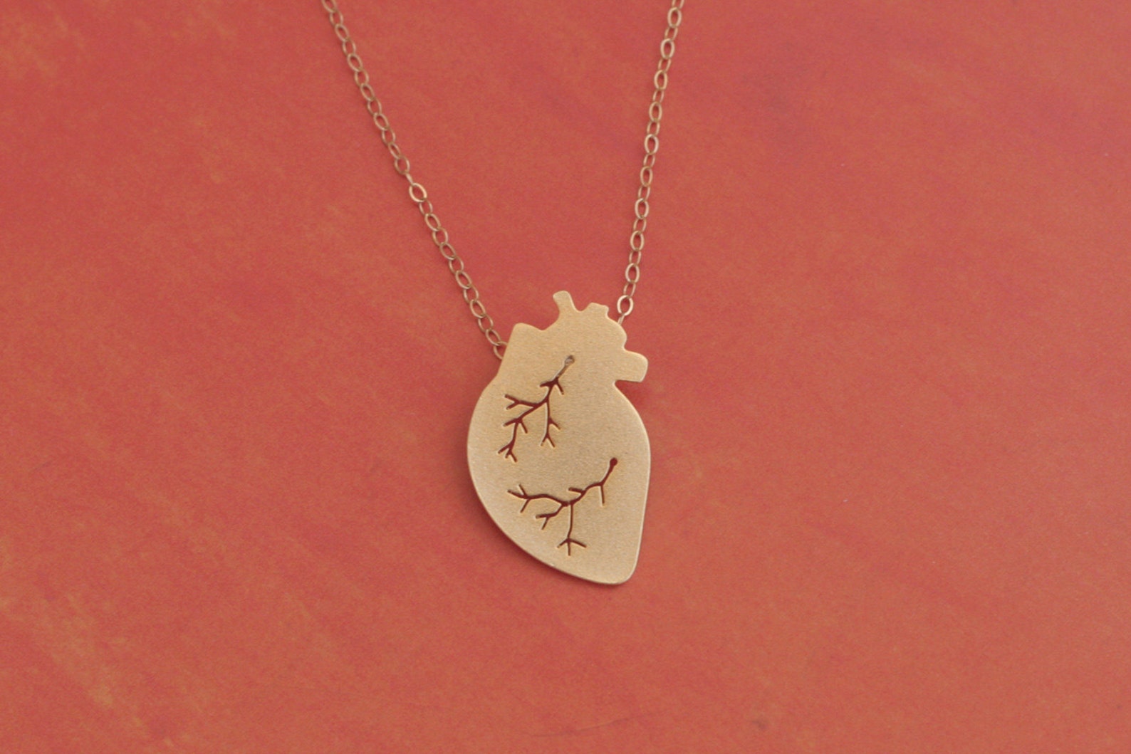 Human Heart Necklace Gold Anatomical Heart I LOVE YOU | Etsy