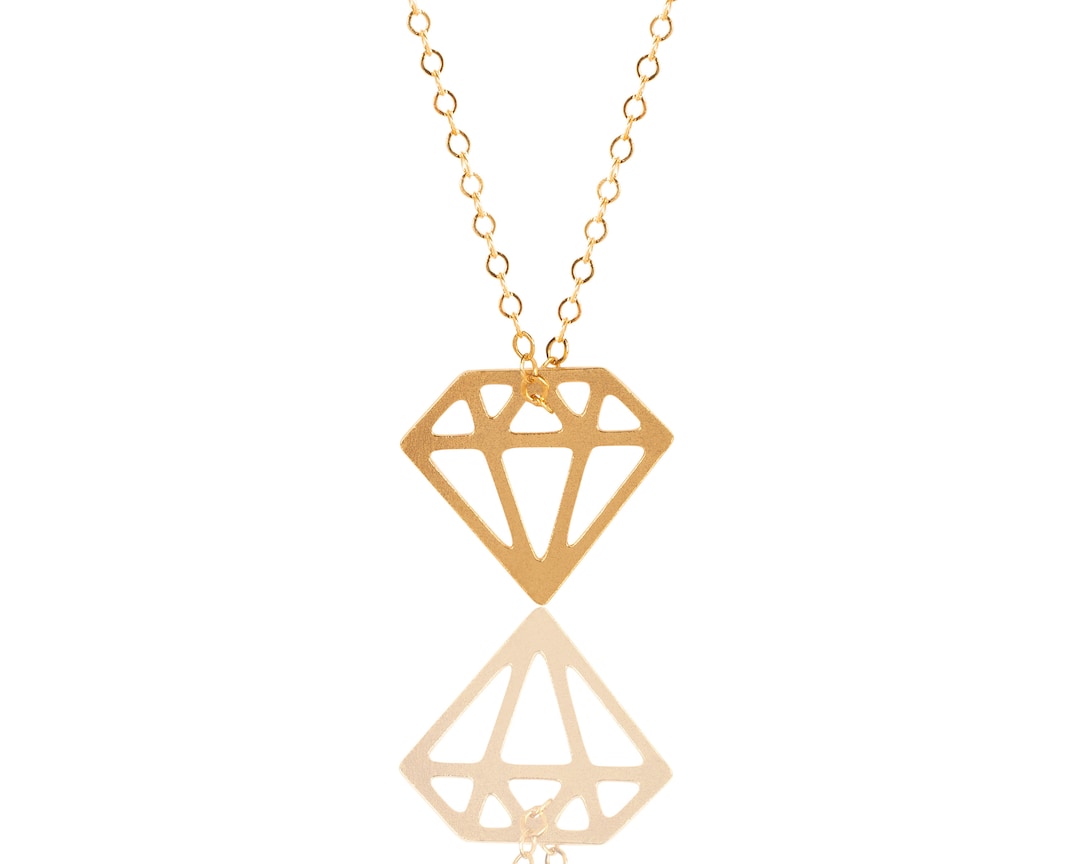 Gold Diamond Necklace, Small Diamond Shaped Charm, Classic Diamond ...