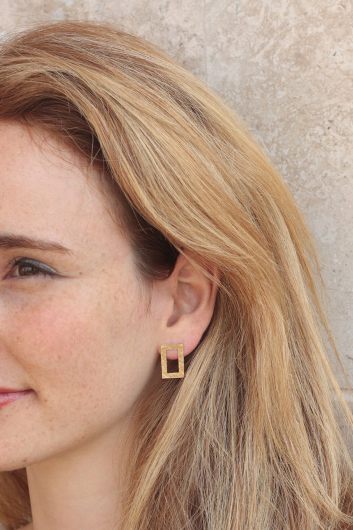 Gold Hollow Rectangle Earrings Rectangle Studs Hammered - Etsy