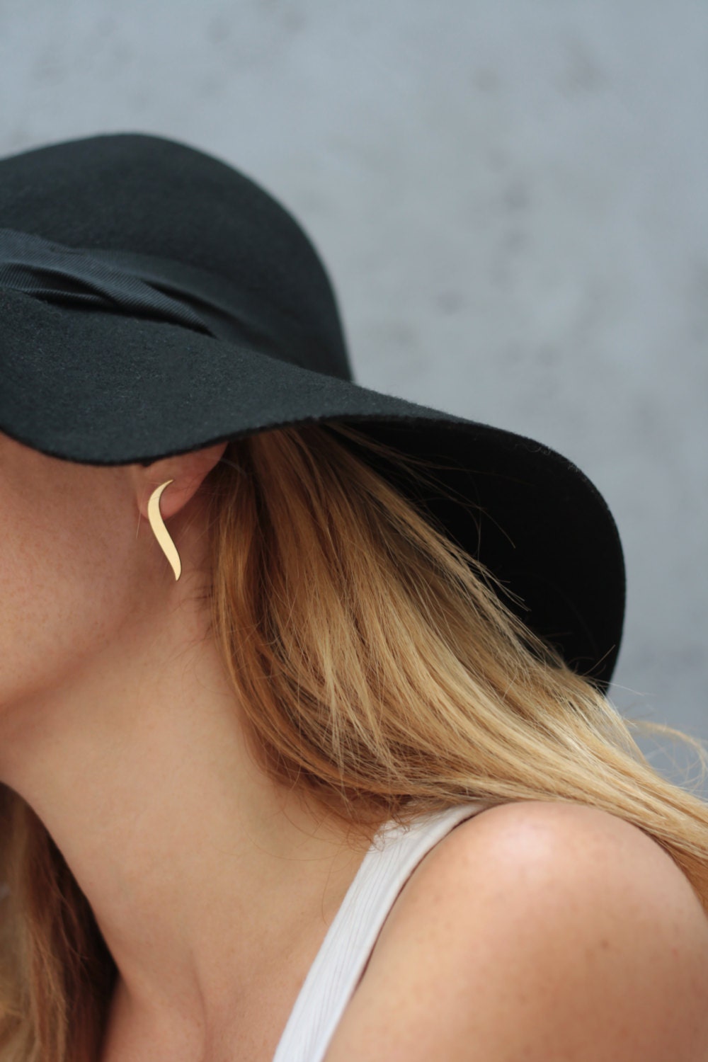 Long Gold Earrings Curved Studs Simple Studs Minimalist | Etsy