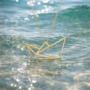 Gold Paper Boat Necklace, Origami Boat Jewelry, Minimal Unique Necklace ...