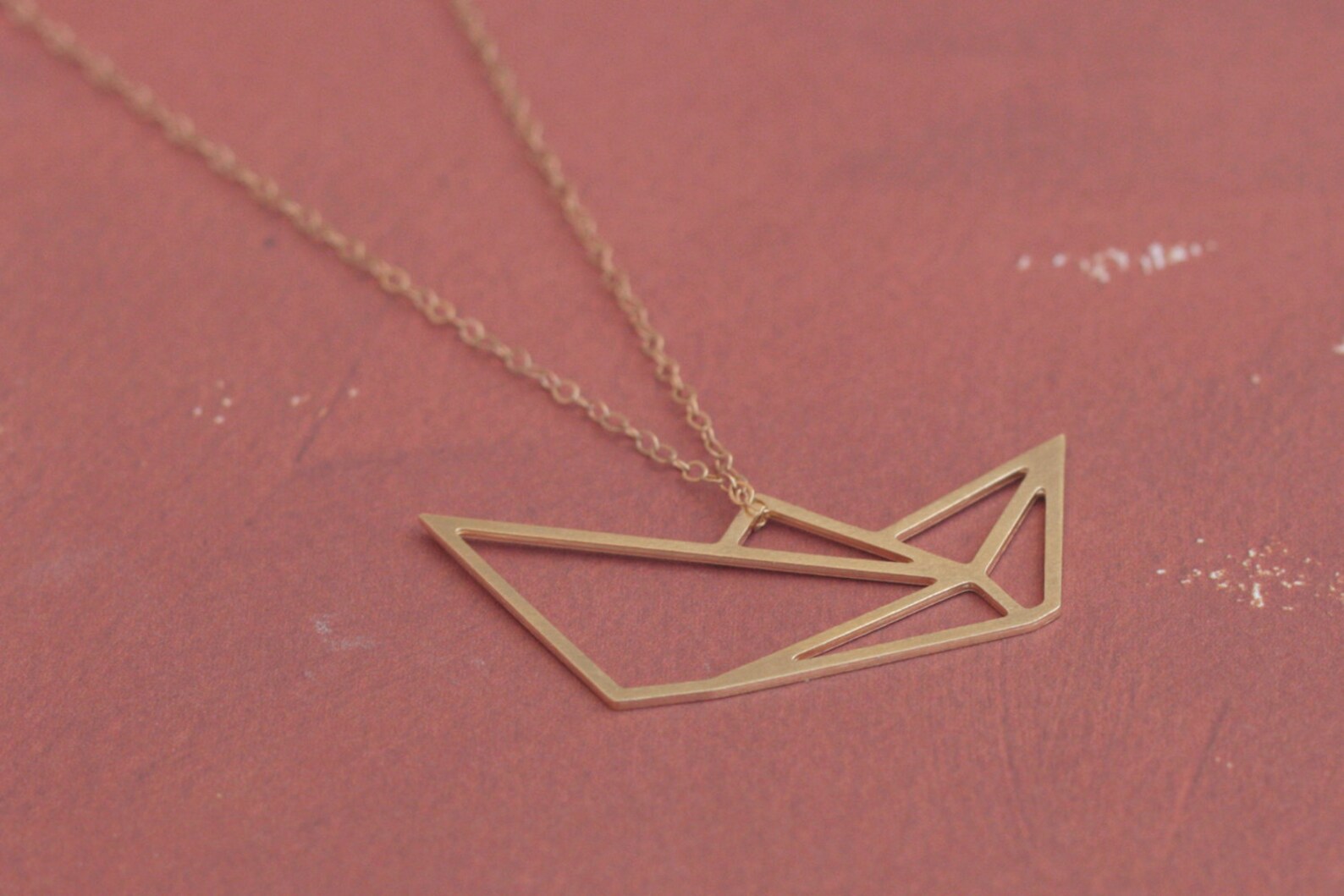 Gold Paper Boat Necklace, Origami Boat Jewelry, Minimal Unique Necklace ...