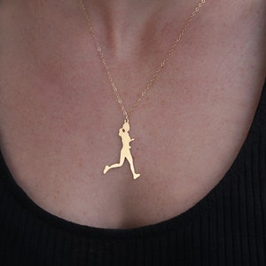 Runner Necklace, Gold Running Woman Pendant, Gift for Runner, Running ...