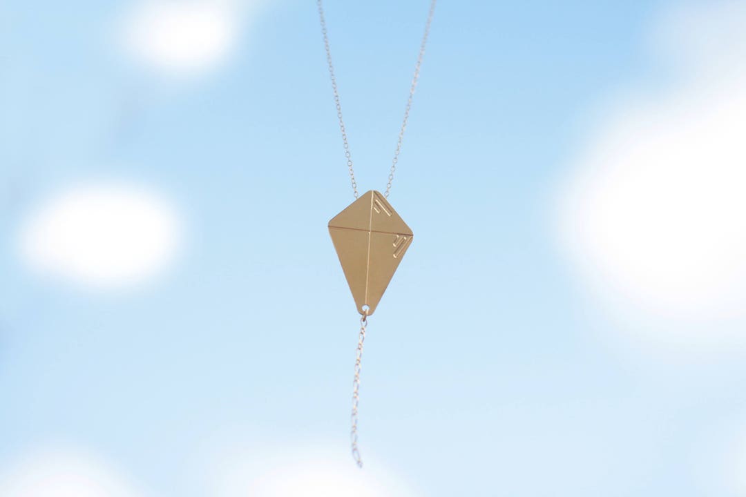 Kite Necklace, Long Flying Kite, Gold Kite Pendant, Kite Charm, Kite ...