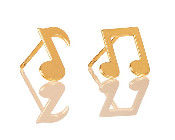 Music Note Earrings Gold Studs Music Jewelry Mismatch Girls - Etsy