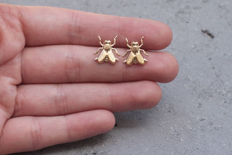 Gold Fly Earrings Fly Studs Fly Posts Insect Jewelry | Etsy