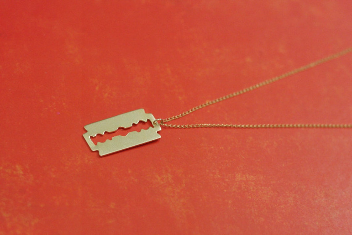 Gold Razor Blade Necklace Razor Blade Charm Gothic Jewelry | Etsy