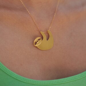 Gold Sloth Necklace, Hanging Sloth Pendant on Goldfilled Chain, Sloth ...