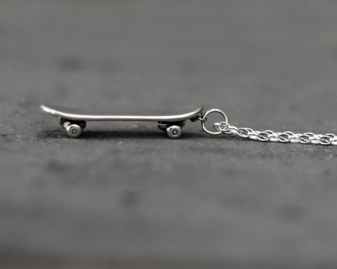 Silver Skateboard Charm, Skateboard Necklace, Skateboard Jewelry, Gift ...
