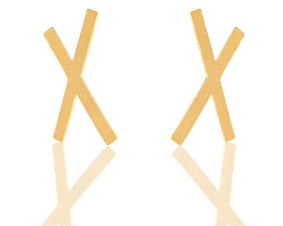 Gold X Earrings Gold Geometric Earrings X Studs X Posts | Etsy