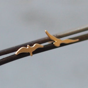 Gold Birds Studs, Birds in Flight Earrings, Asymmetrical Birds Earrings ...