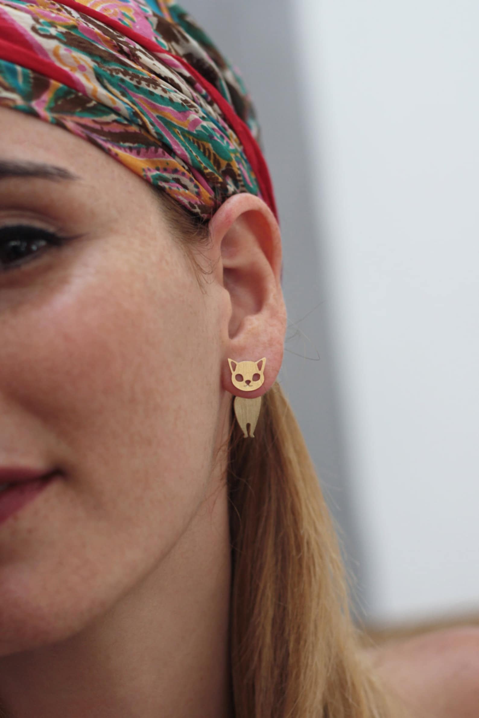 Cat Ear Jacket Gold Cat Earrings Gift for Cat Lovers Cat | Etsy