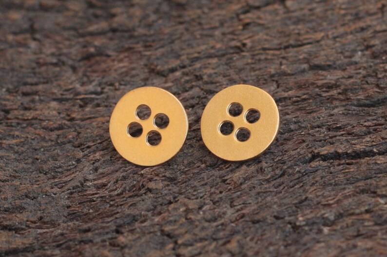 Gold Button Earrings Small Round Studs Button Jewelry Gift - Etsy