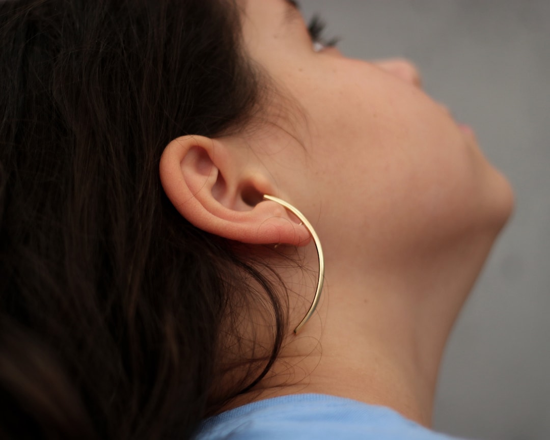 Big Single Curved Line Earring, Gold Curved Bar Earring, Half Hoop Stud ...