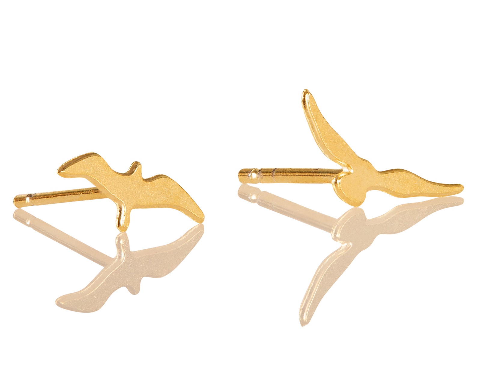 Gold Birds Studs, Birds in Flight Earrings, Asymmetrical Birds Earrings ...