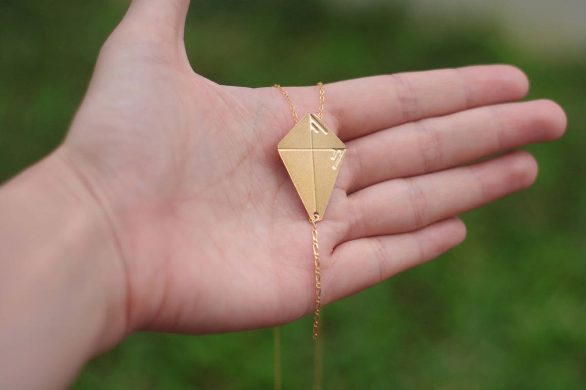 Kite Necklace Long Flying Kite Gold Kite Pendant Kite | Etsy
