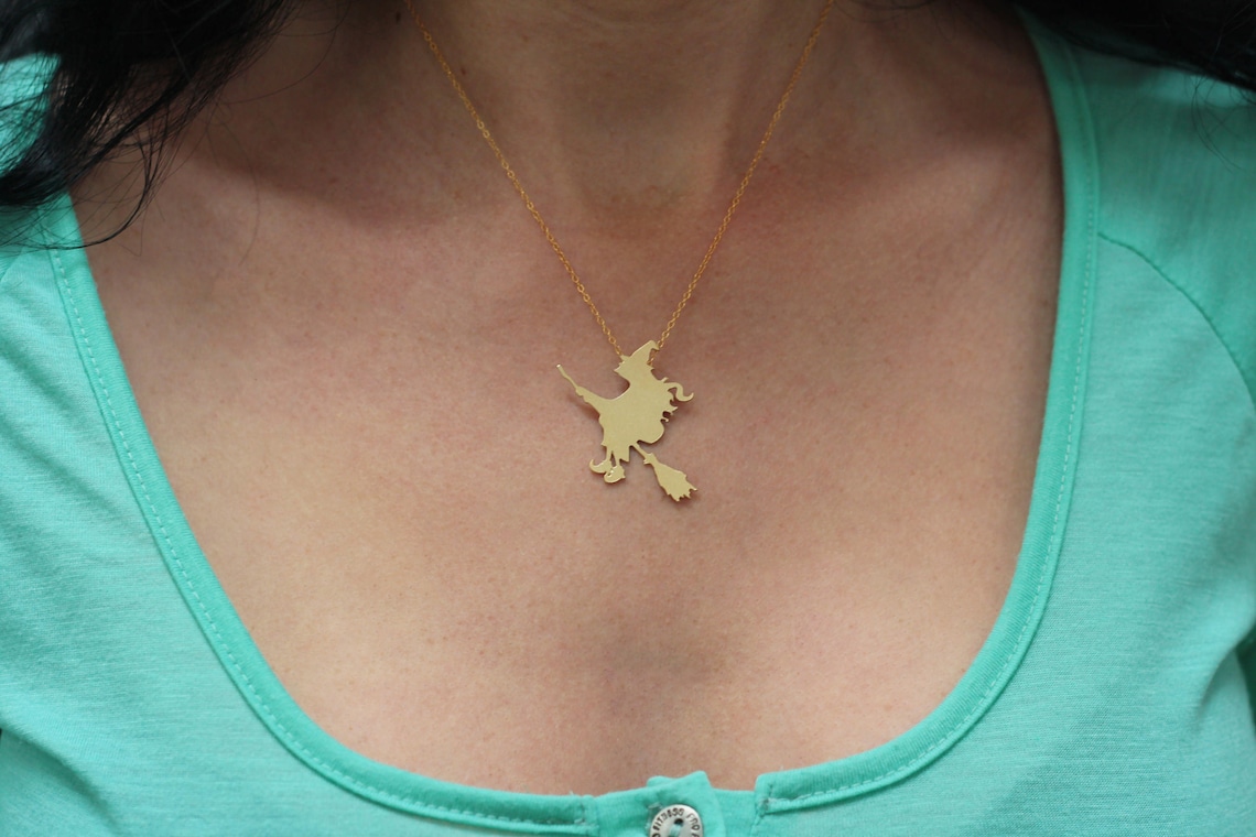 Gold Witch Charm Necklace Witch Pendant Halloween Jewelry - Etsy