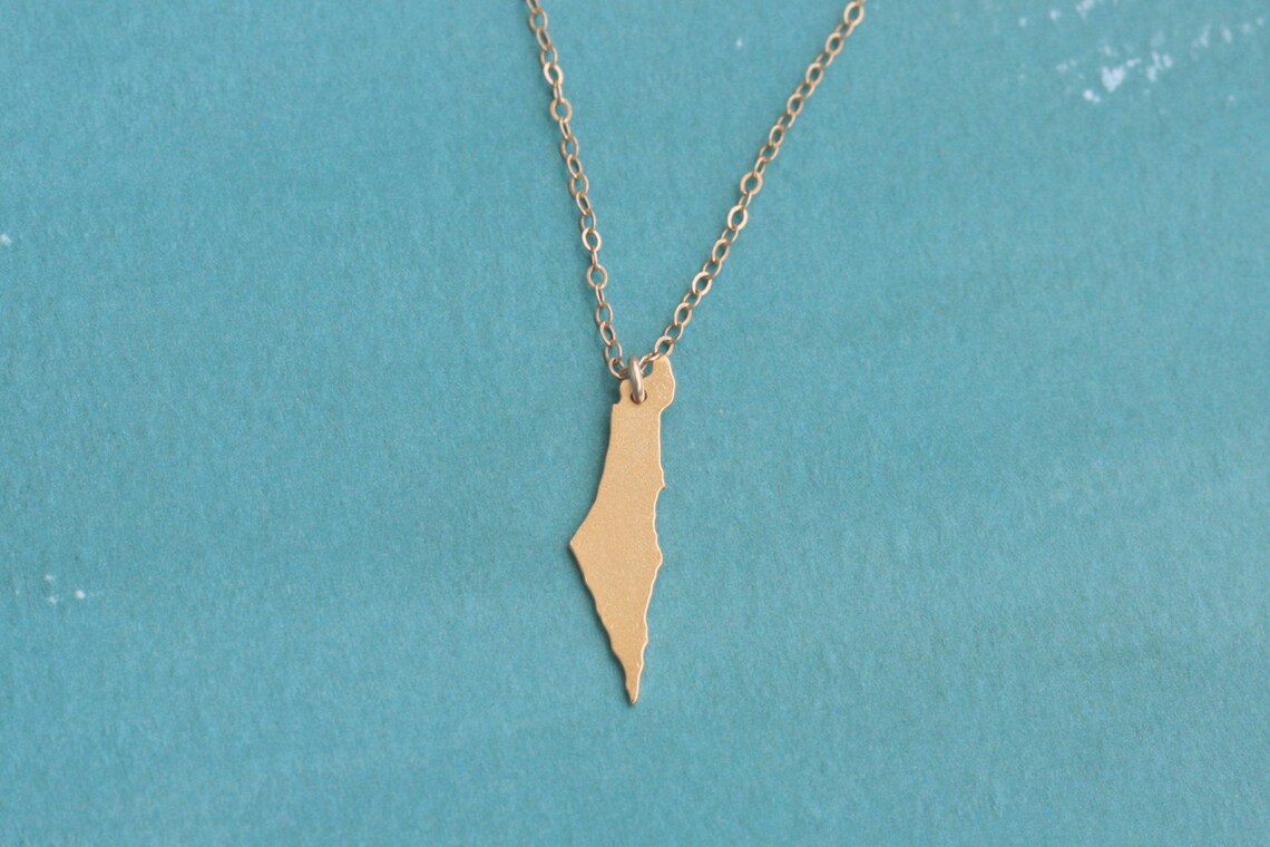 Gold Israel Map Necklace, Small Israel Charm, I Love Israel Necklace ...