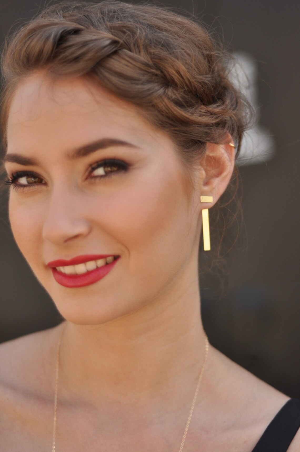 Gold Bar Ear Jacket, Long Rectangle Ear Jackets, Rectangle Earrings ...