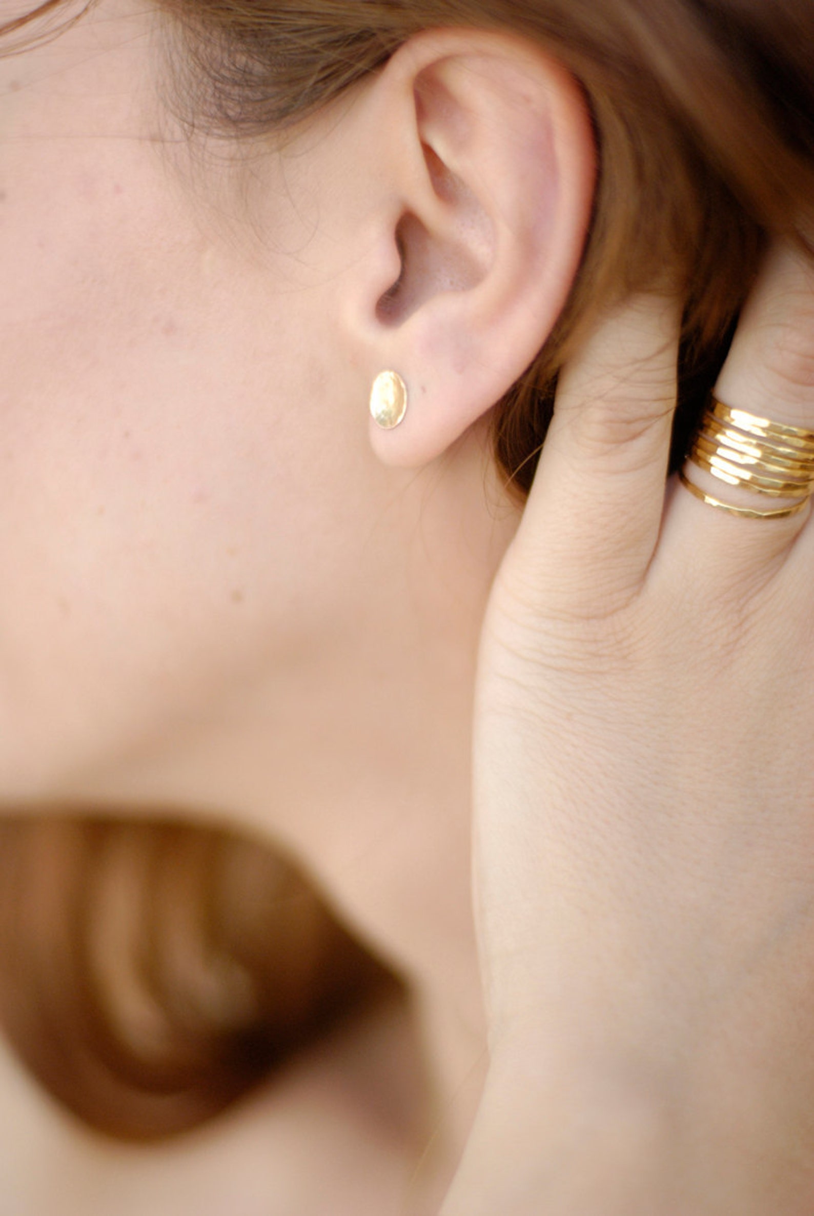 Small Gold Round Post Earrings, Hammered Tiny Circle Studs, Small Round ...