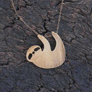 Gold Sloth Necklace, Hanging Sloth Pendant on Goldfilled Chain, Sloth ...