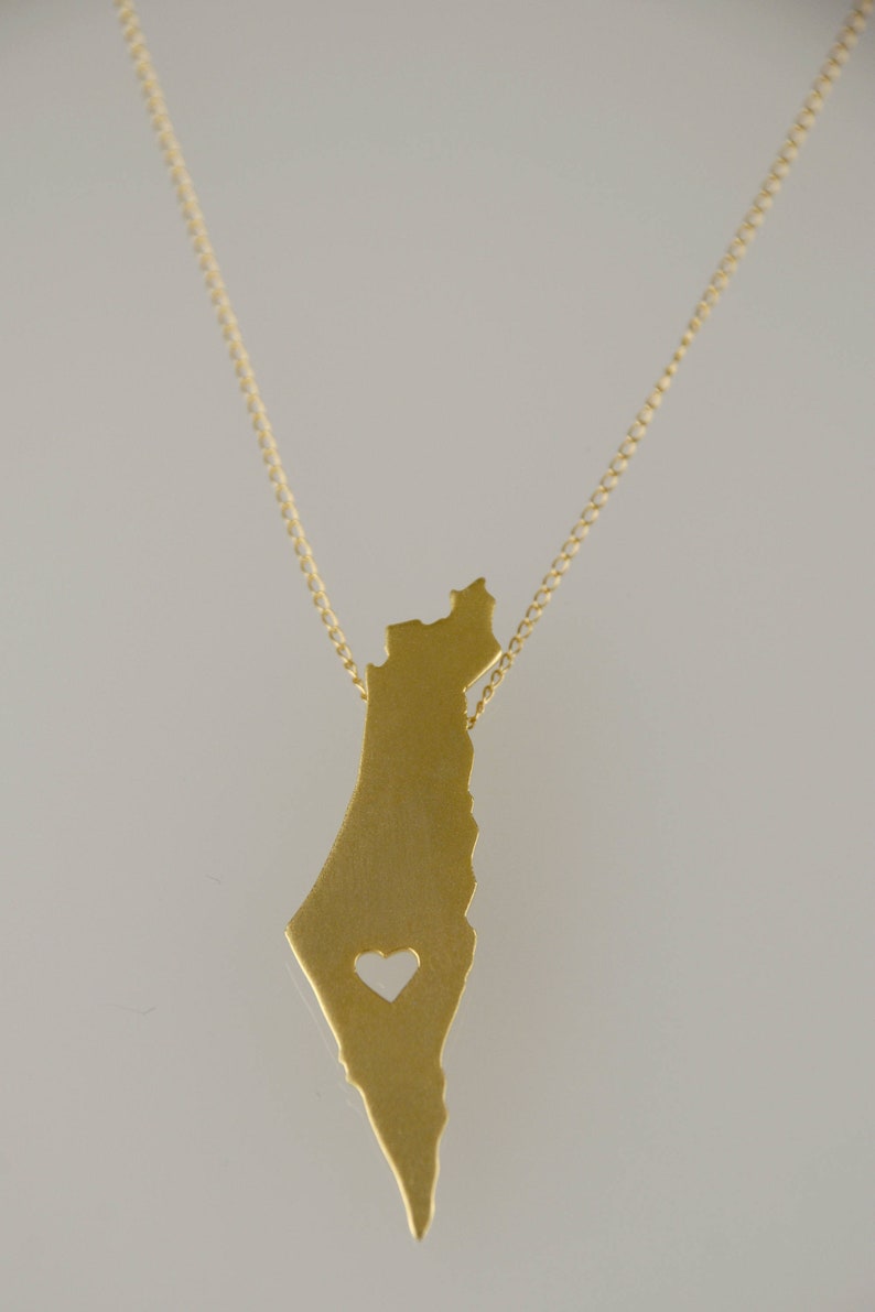 Gold Israel Map Necklace I Heart Israel Charm I Love Israel | Etsy