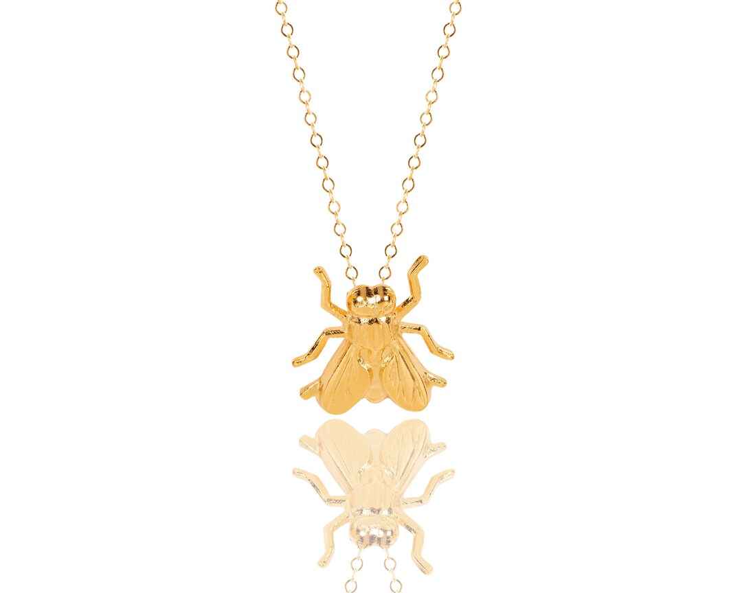 Fly Necklace, Small Fly Pendant, Gold Fly Charm, Insect Necklace, Small ...