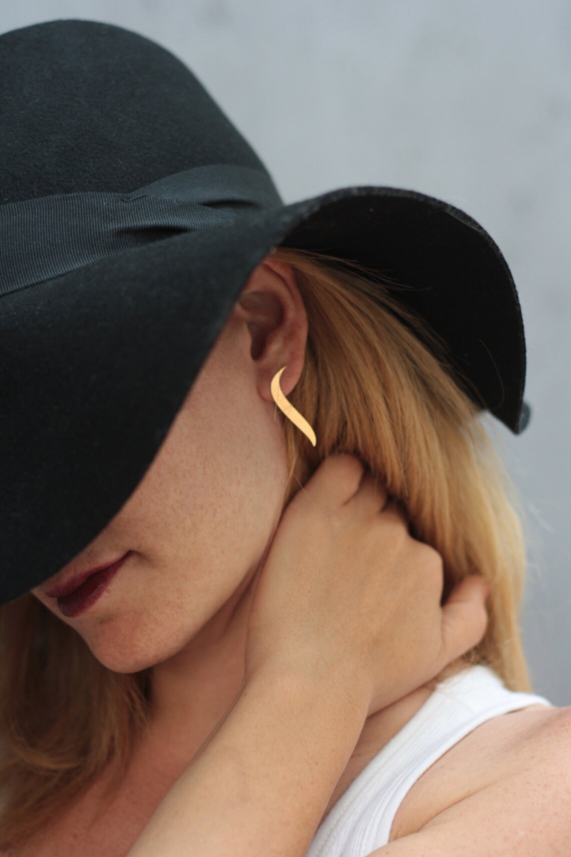 Long Gold Earrings Curved Studs Simple Studs Minimalist | Etsy