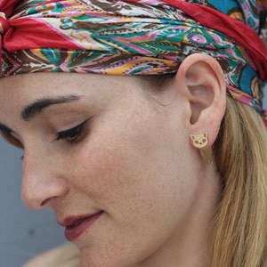 Cat Ear Jacket, Gold Cat Earrings, Gift for Cat Lovers, Cat Studs, Cat ...