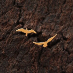 Gold Birds Studs, Birds in Flight Earrings, Asymmetrical Birds Earrings ...