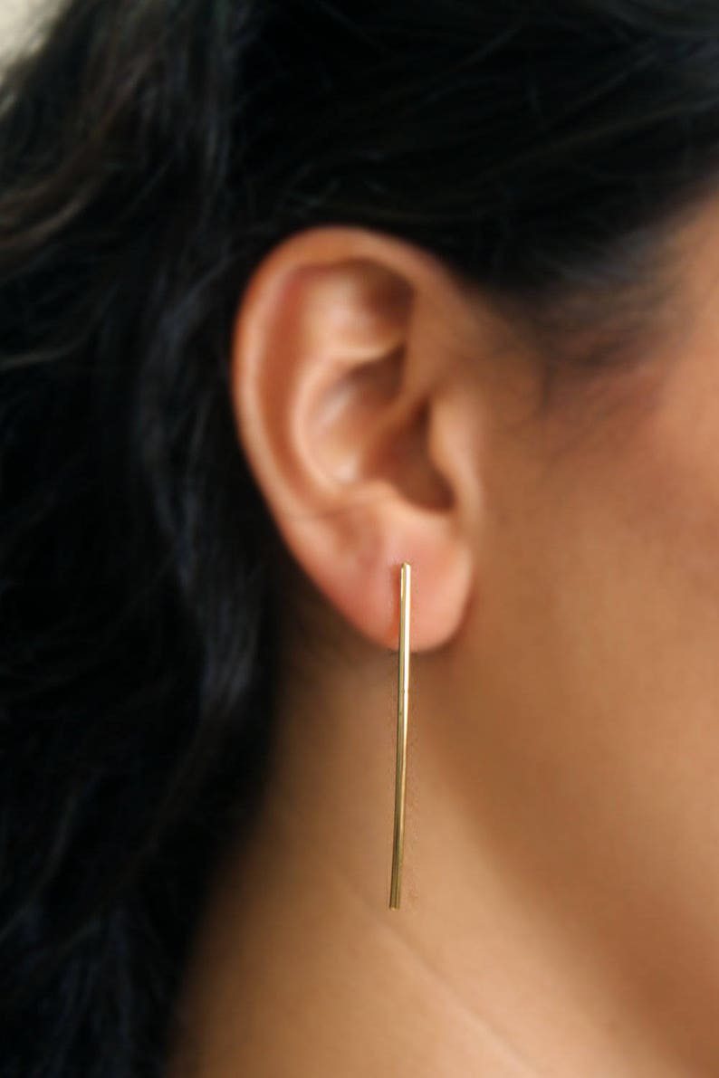 Long Bar Studs Line Earrings Thin Earrings Gold Skinny Bar | Etsy