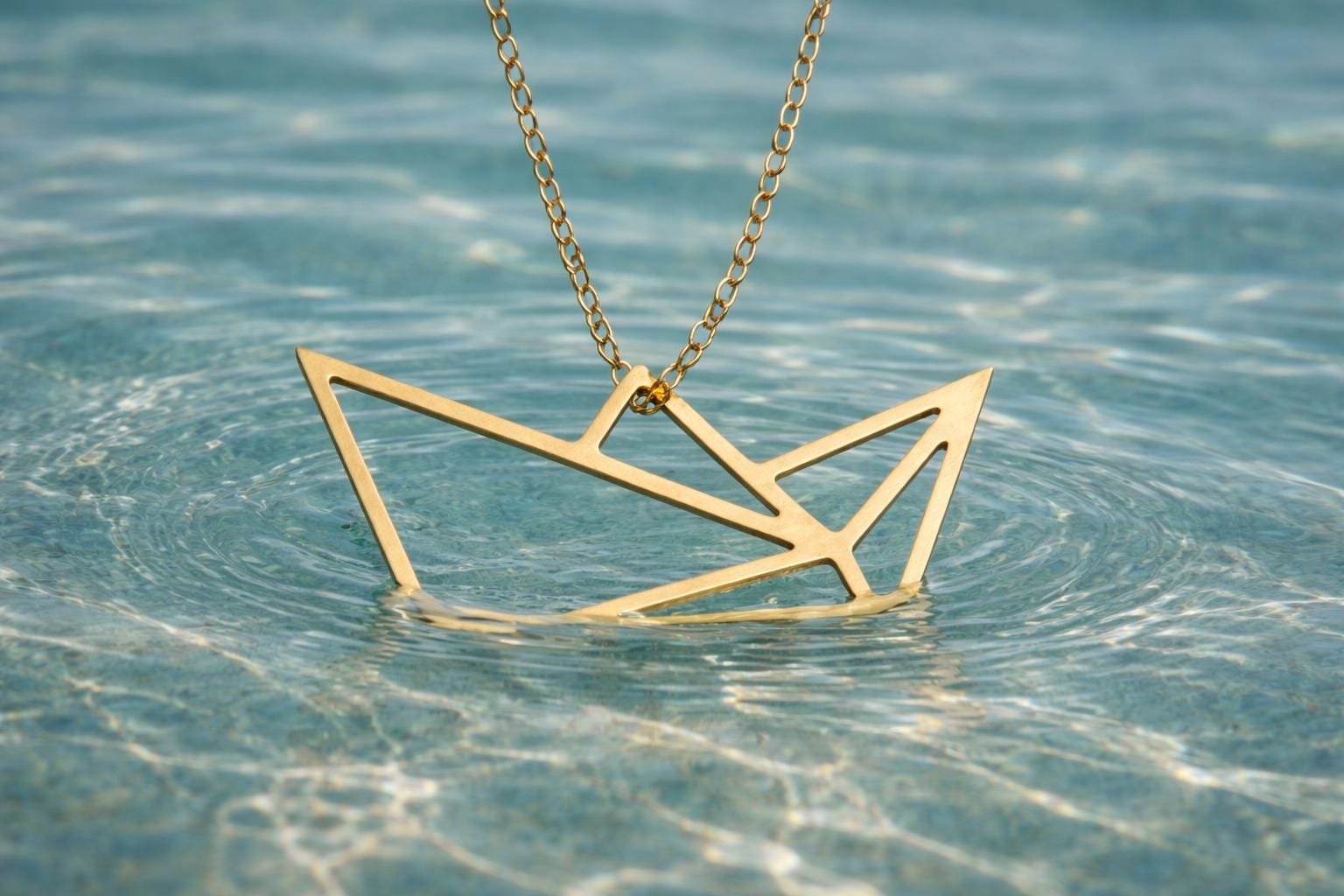 Gold Paper Boat Necklace, Origami Boat Jewelry, Minimal Unique Necklace ...