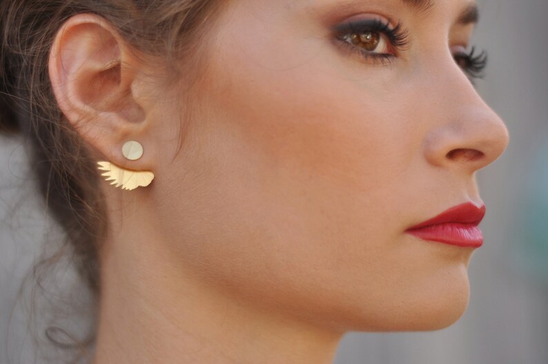 Gold Wing Ear Jacket Earrings, Double Sided Earrings, Front and Back ...