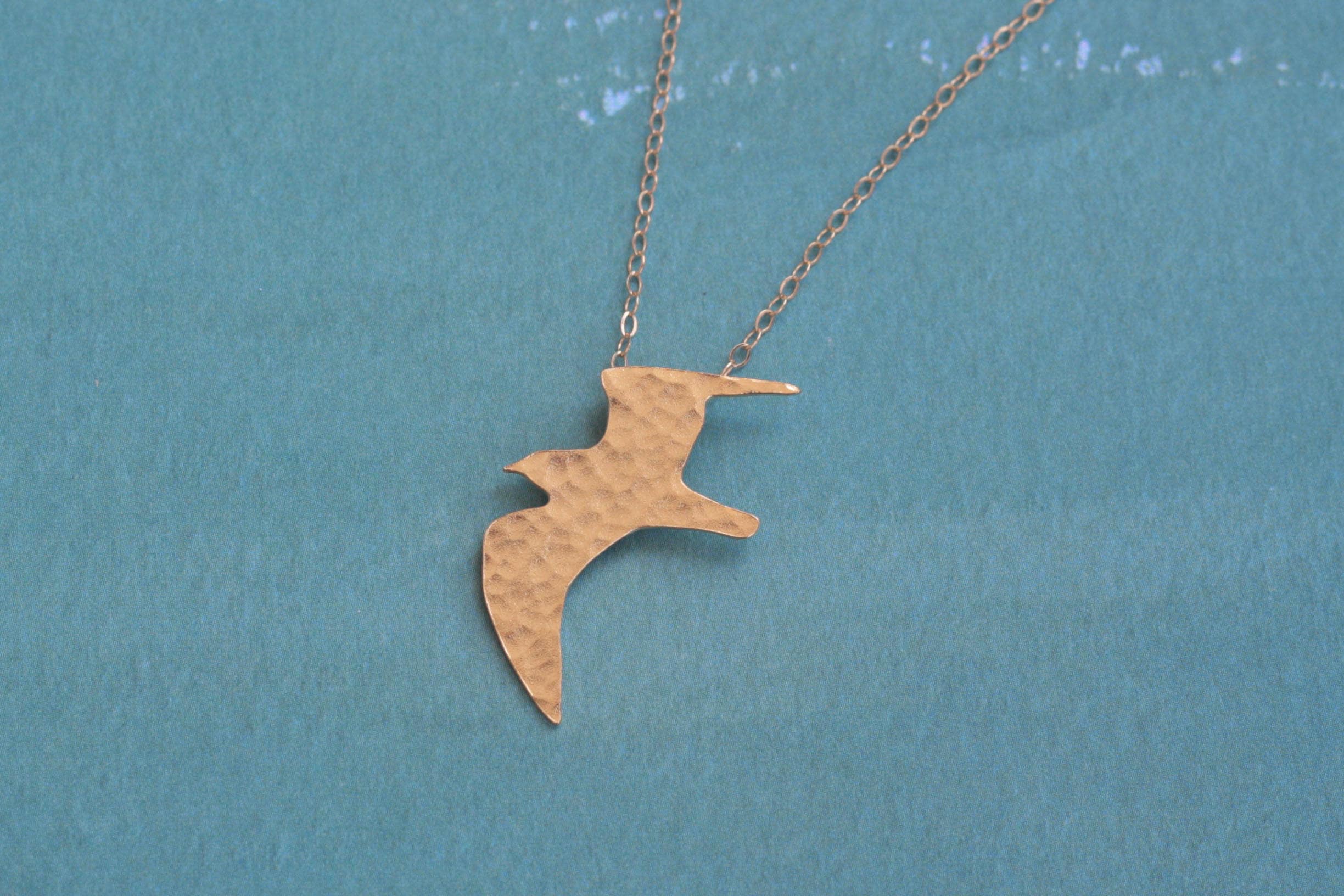Gold Seagull Necklace Flying Bird Necklace Bird Charm Bird | Etsy
