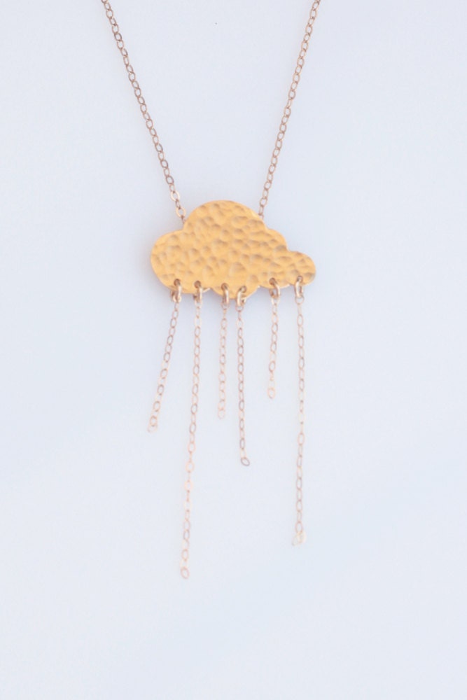 Gold Rain Cloud Necklace, Rain Drops Necklace, Wintry Jewelry, Rain ...