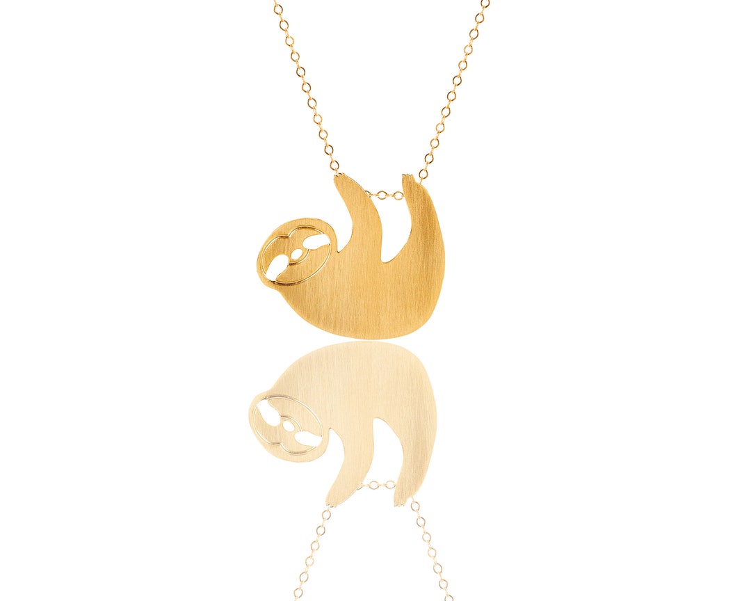 Gold Sloth Necklace, Hanging Sloth Pendant on Goldfilled Chain, Sloth ...