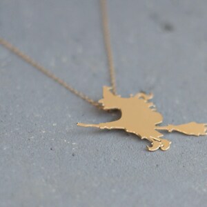 Gold Witch Charm Necklace, Witch Pendant, Halloween Jewelry, Broom Ride ...