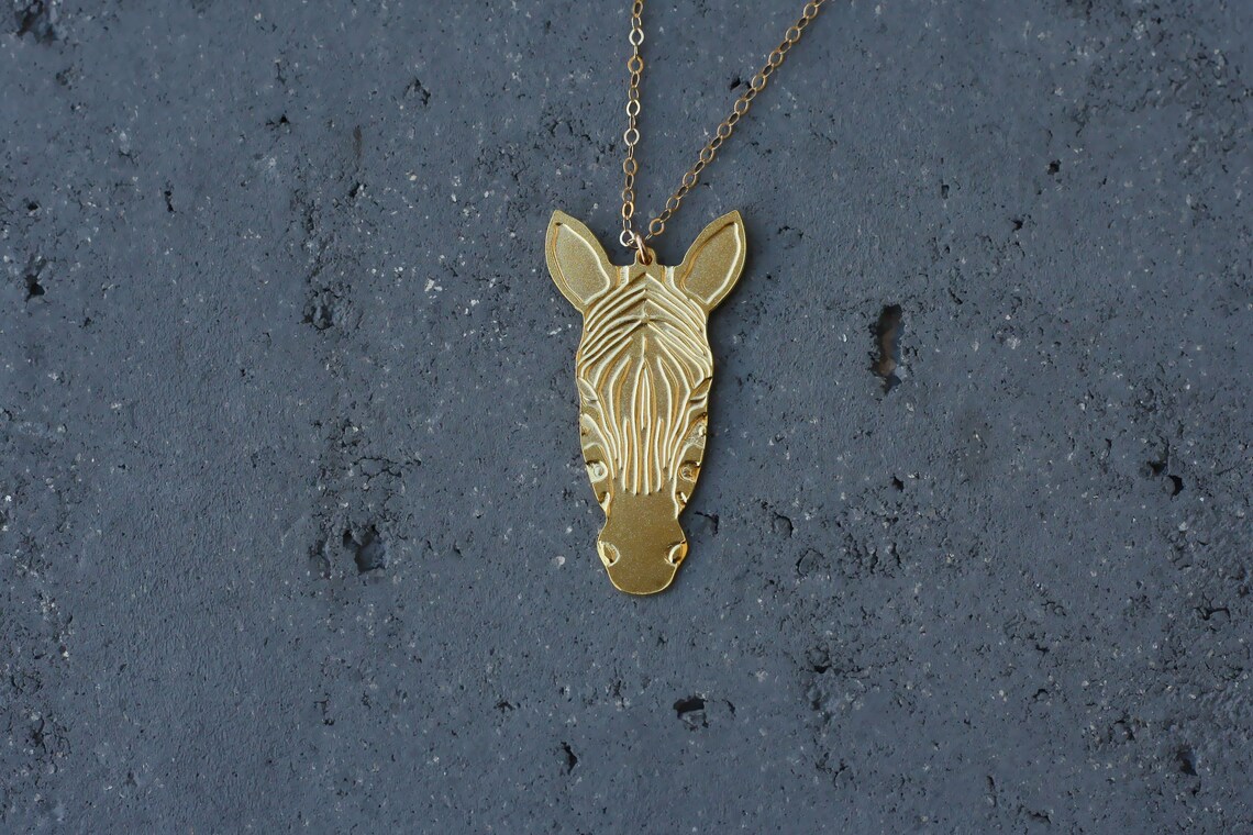 Gold Zebra Head Necklace Striped Zebra Pendant Animal - Etsy