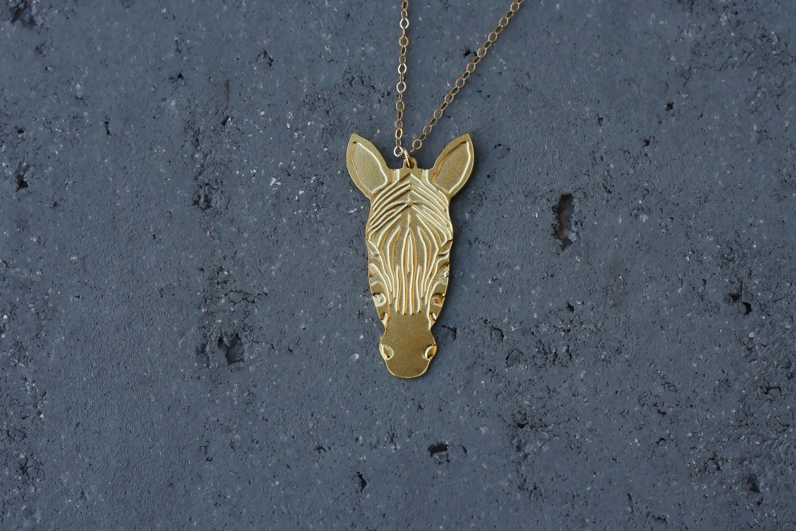Gold Zebra Head Necklace Striped Zebra Pendant Animal | Etsy